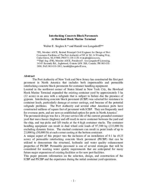 (PDF) Interlocking Concrete Block Pavements At Howland Hook Marine Terminal