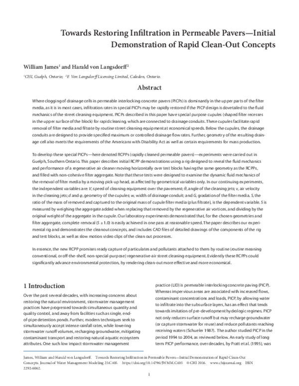 (PDF) Towards Restoring Infiltration in Permeable Pavers—Initial ...