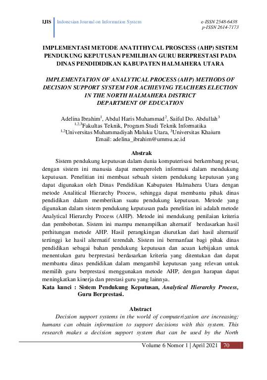(PDF) Implementasi Metode Anatithycal Proscess (Ahp) Sistem Pendukung Keputusan Pemilihan Guru ...