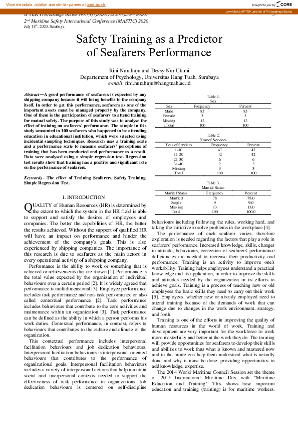 (PDF) Safety Training as a Predictor of Seafarers Performance