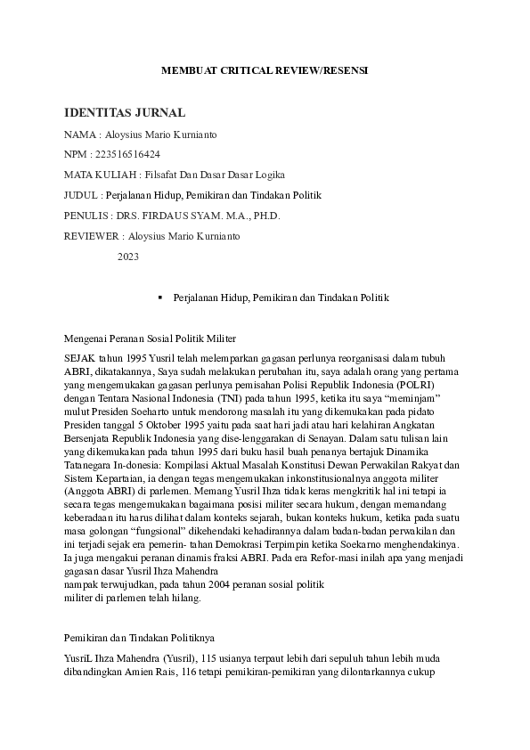 (DOC) Critical Review karya pak firdaus syam | MaRio KuRniAnto ...