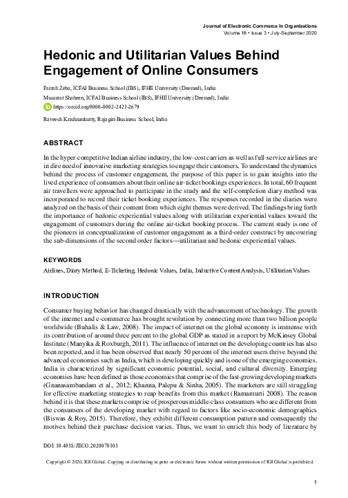 (PDF) Hedonic and Utilitarian Values Behind Engagement of Online Consumers