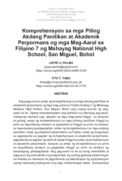 (PDF) Komprehensyon Sa Mga Piling Akdang Panitikan at Akademik ...