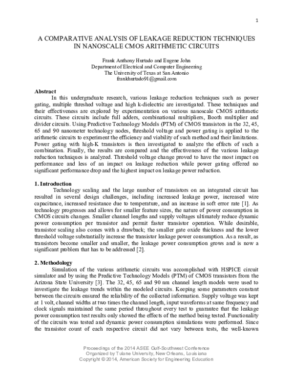 (PDF) A Comparative Analysis of Leakage Reduction Techniques in Nanoscale Cmos Arithmetic Circuits