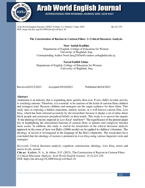 (PDF) The Construction of Racism in Cartoon Films: A Critical Discourse ...