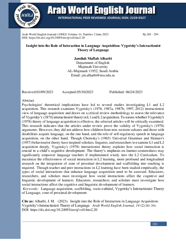 (PDF) Insight into the Role of Interaction in Language Acquisition ...