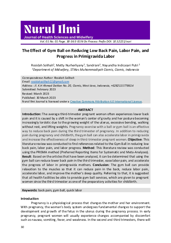 (PDF) The Effect of Gym Ball on Reducing Low Back Pain, Labor Pain, and ...