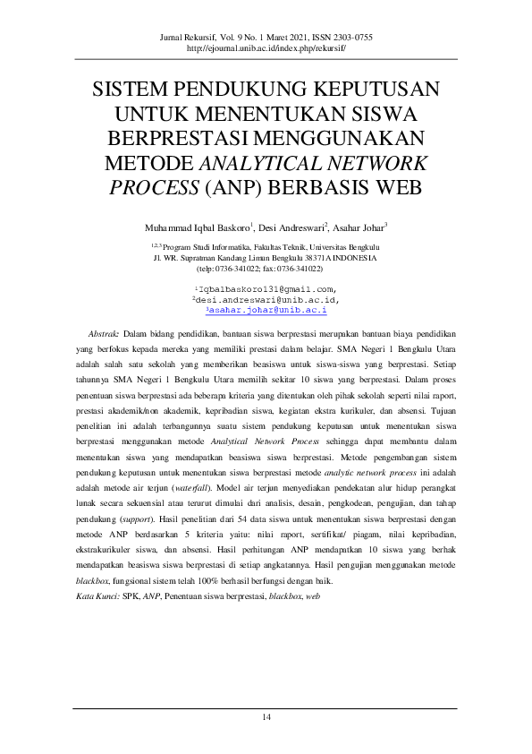 (PDF) Sistem Pendukung Keputusan Untuk Menentukan Siswa Berprestasi Menggunakan Metode ...