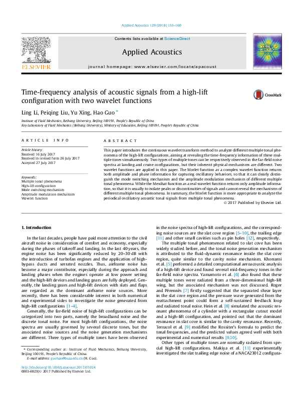 (PDF) Time-frequency analysis of acoustic signals from a high-lift configuration with two ...