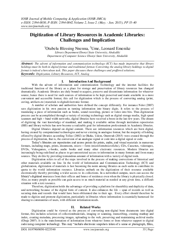 (PDF) Digitization of Library Resources in Academic Libraries ...