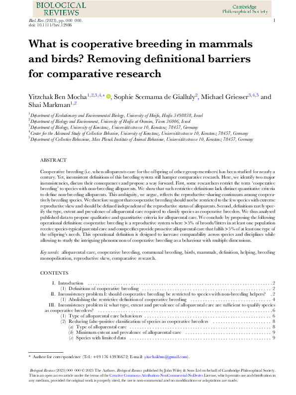 (PDF) What is cooperative breeding in mammals and birds? Removing ...