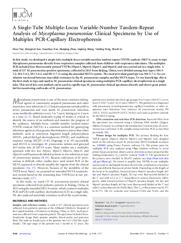 (PDF) A single-tube multiple-locus variable-number tandem-repeat analysis of Mycoplasma ...