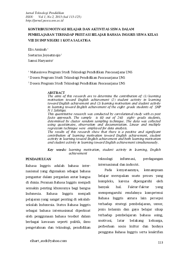 (PDF) Kontribusi Motivasi Belajar Dan Aktivitas Siswa Dalampembelajaran Terhadap Prestasi ...