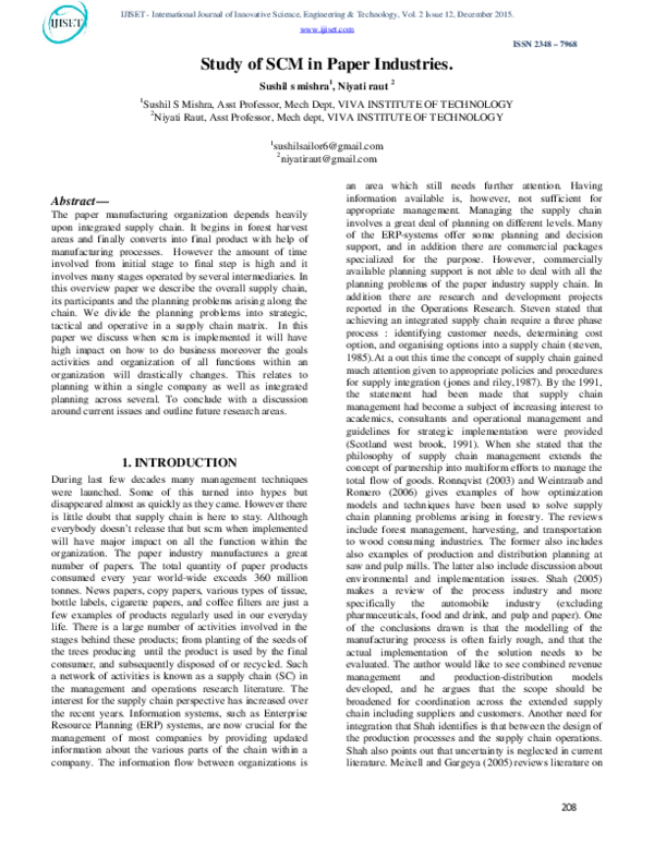 (PDF) Study of SCM in Paper Industries