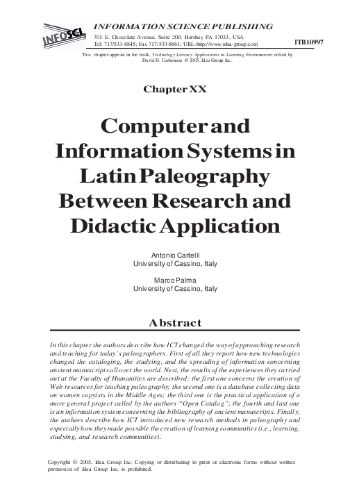 (PDF) Computer and Information Systems in Latin Paleography Between ...