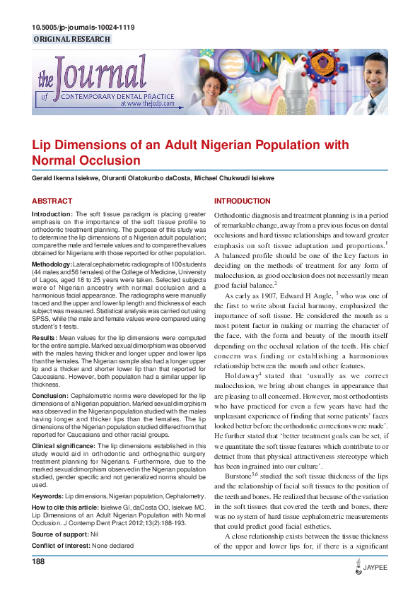 (PDF) Lip Dimensions of an Adult Nigerian Population with Normal Occlusion