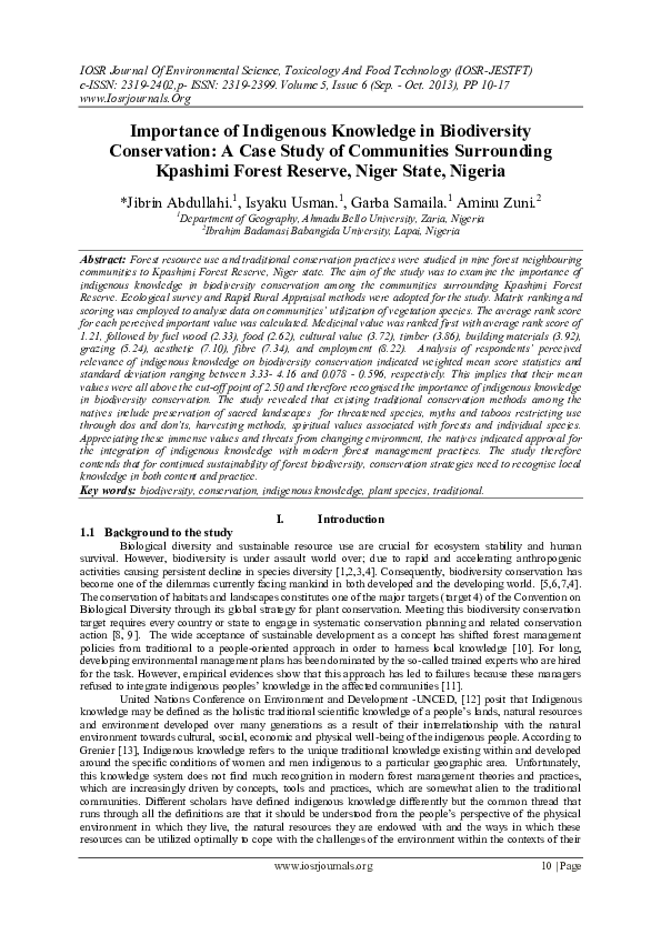 (PDF) Importance of Indigenous Knowledge in Biodiversity Conservation: A Case Study of ...