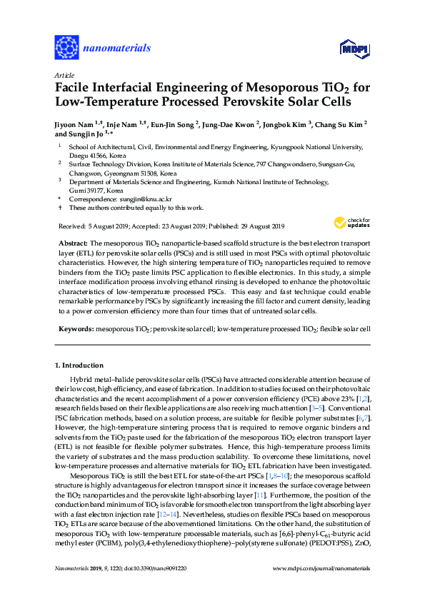 (PDF) Facile Interfacial Engineering of Mesoporous TiO2 for Low ...