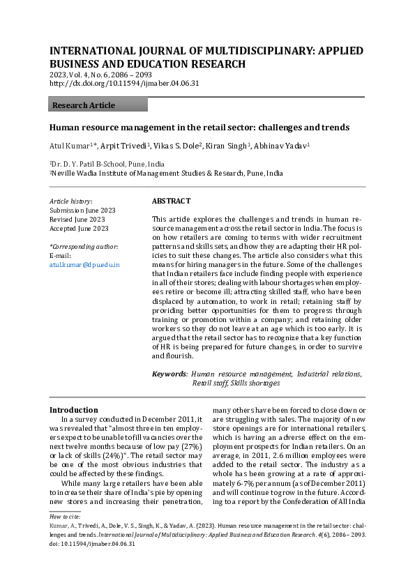 (PDF) Human resource management in the retail sector: challenges and trends