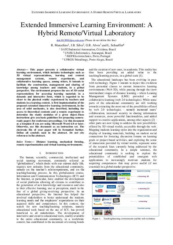 (PDF) Extended Immersive Learning Environment: A Hybrid Remote/Virtual Laboratory