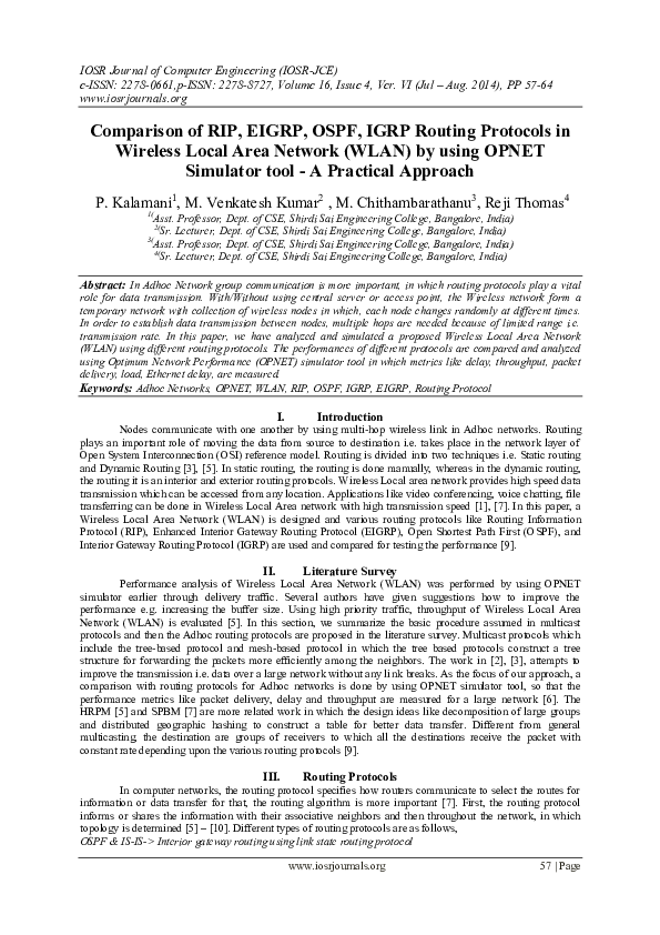 Pdf Comparison Of Rip Eigrp Ospf Igrp Routing Protocols In Wireless Local Area Network