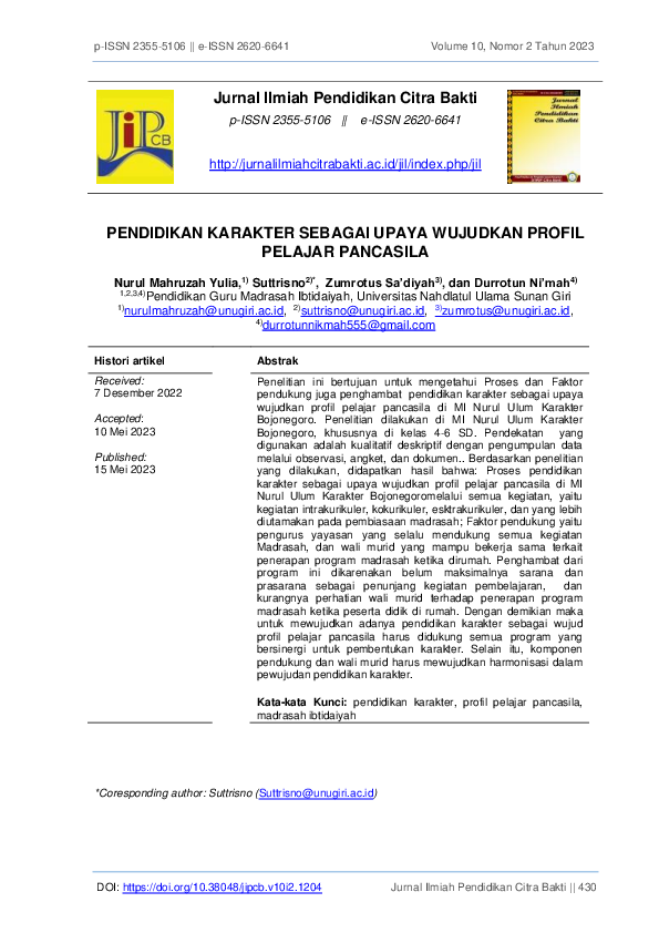 (PDF) Pendidikan Karakter Sebagai Upaya Wujudkan Profil Pelajar Pancasila