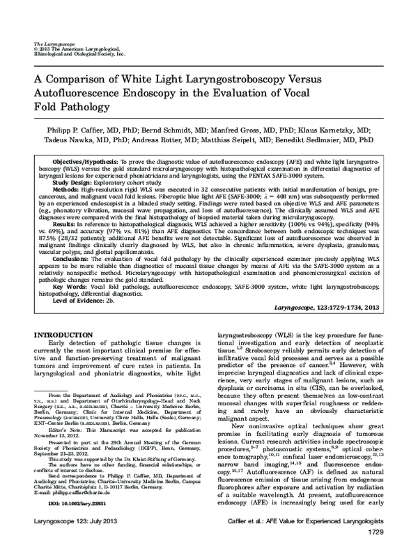 (PDF) A comparison of white light laryngostroboscopy versus ...