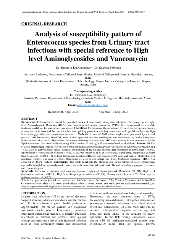 (PDF) Analysis of susceptibility pattern of Enterococcus species from ...