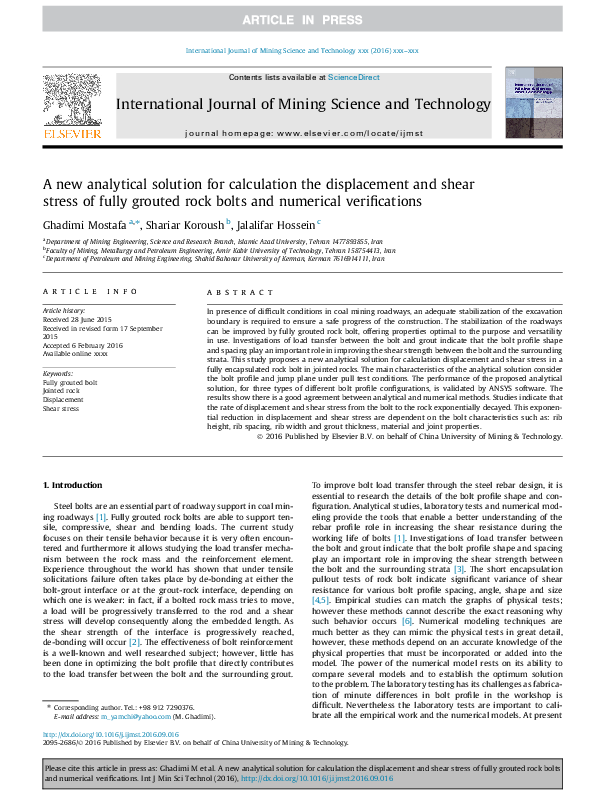 (PDF) A new analytical solution for calculation the displacement and shear stress of fully ...