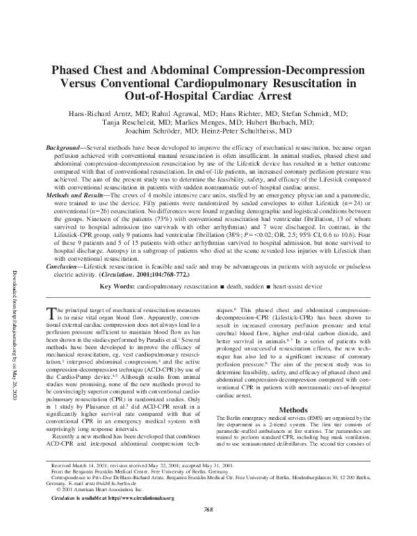 (PDF) Phased Chest and Abdominal Compression-Decompression Versus Conventional Cardiopulmonary ...