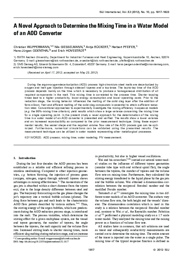 (PDF) A Novel Approach to Determine the Mixing Time in a Water Model of ...