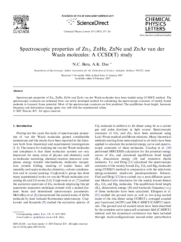 (PDF) Spectroscopic properties of Zn2, ZnHe, ZnNe and ZnAr van der ...