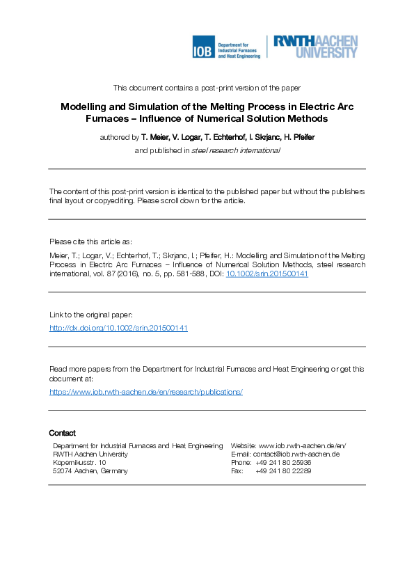 (PDF) Modelling and Simulation of the Melting Process in Electric Arc ...