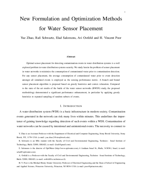 (PDF) New formulation and optimization methods for water sensor placement