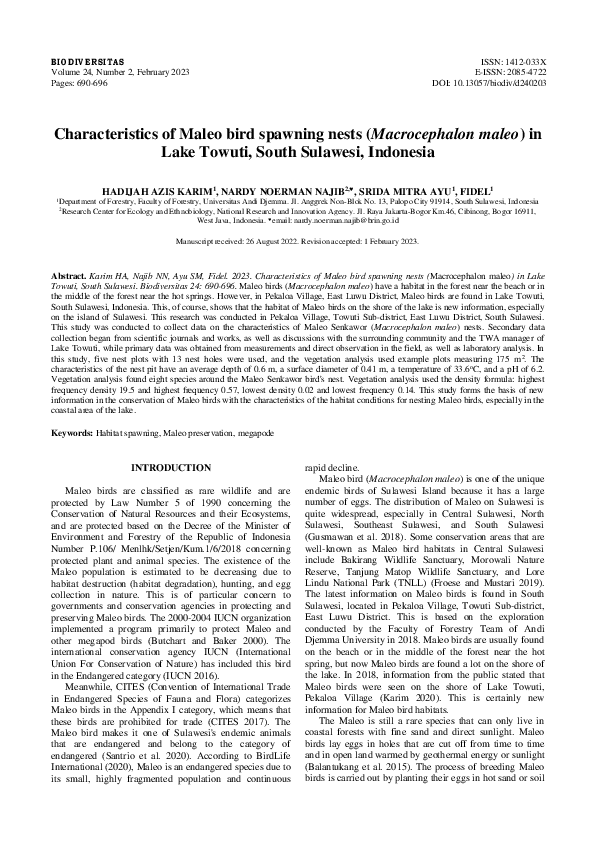 (PDF) Characteristics of Maleo bird spawning nests (Macrocephalon maleo ...