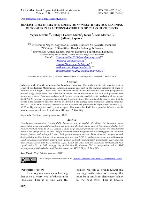 (PDF) Realistic Mathematics Education on Mathematics Learning Outcomes ...