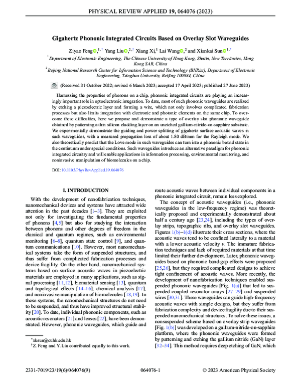 (PDF) Gigahertz Phononic Integrated Circuits Based on Overlay Slot ...