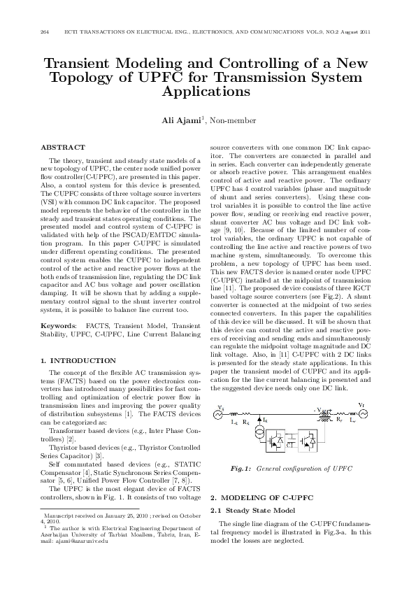 (PDF) Transient Modeling and Controlling of a New Topology of UPFC for Transmission System ...