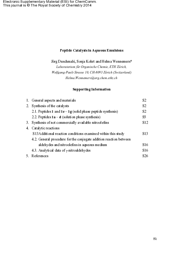 (PDF) Peptide catalysis in aqueous emulsions