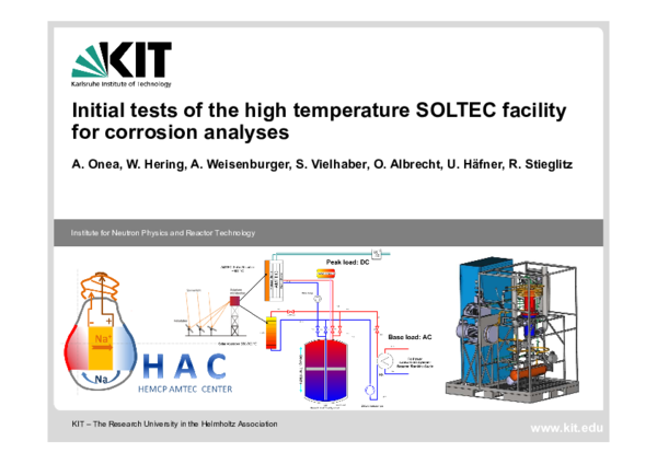 (PDF) Initial tests of the high temperature SOLTEC facility for ...