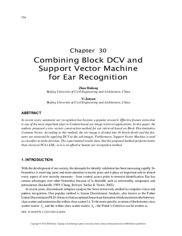 (PDF) Combining Block DCV and Support Vector Machine for Ear Recognition