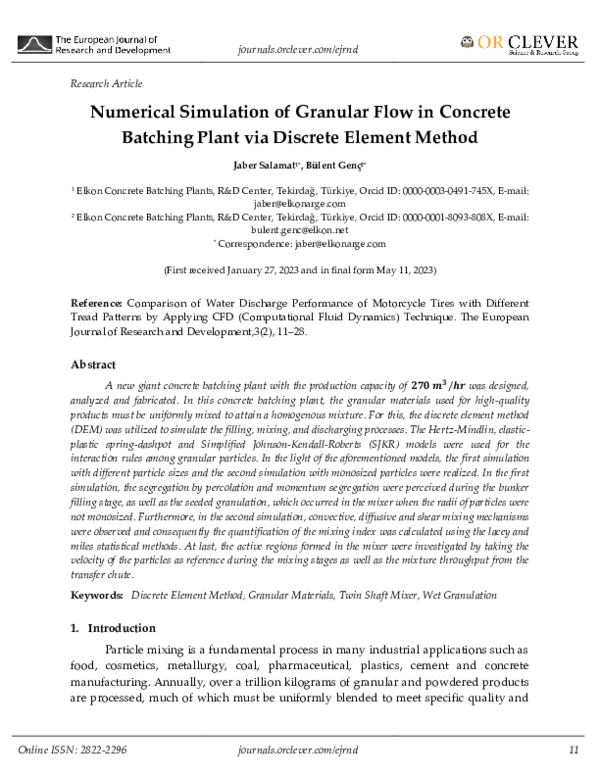(PDF) Numerical Simulation of Granular Flow in Concrete Batching Plant via Discrete Element Method