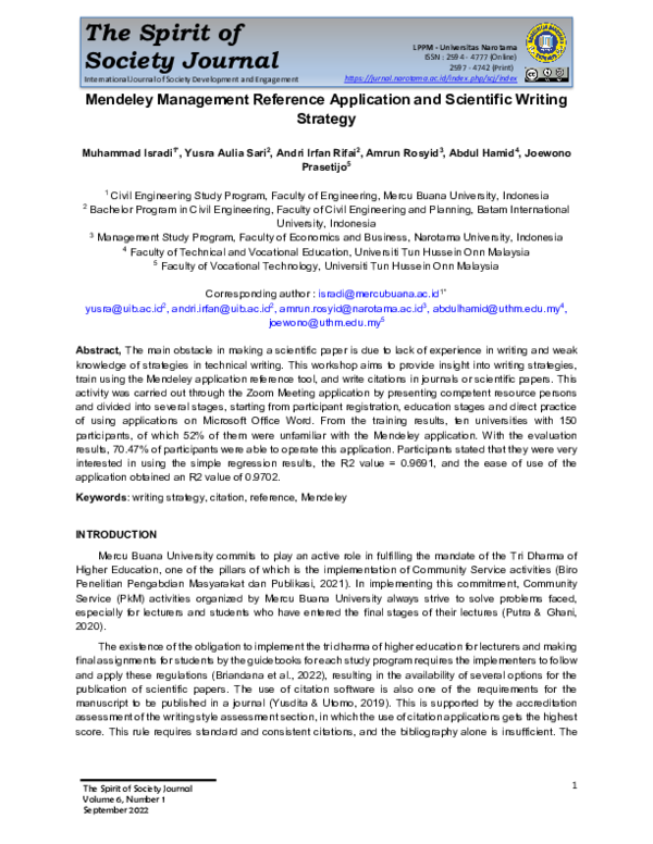 (PDF) Mendeley Management Reference Application and Scientific Writing ...