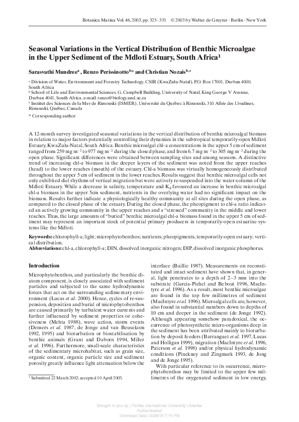 (PDF) Seasonal Variations in the Vertical Distribution of Benthic ...