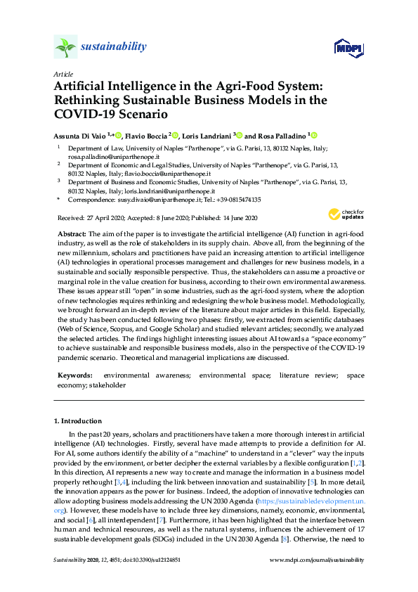 (PDF) Artificial Intelligence in the Agri-Food System: Rethinking ...