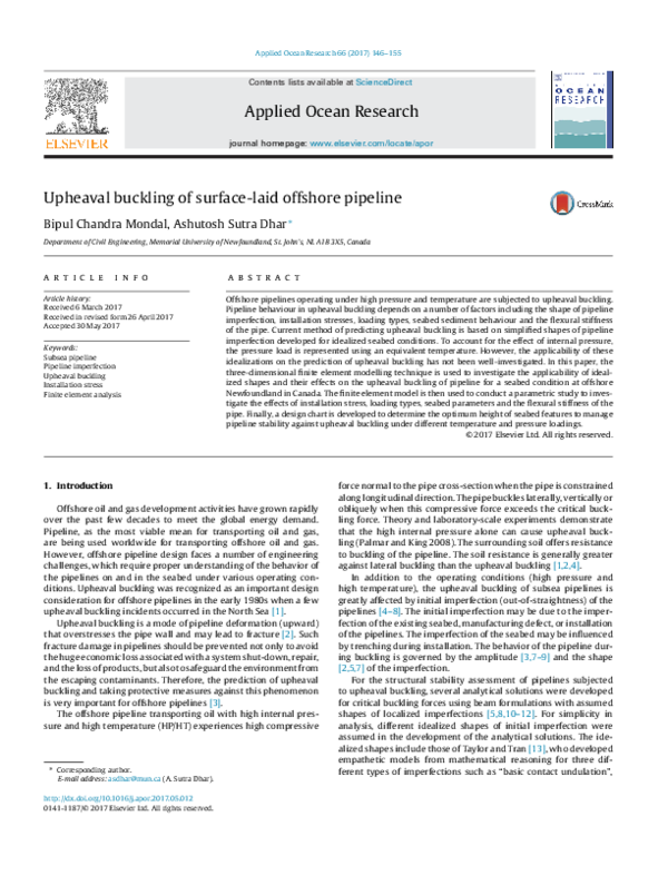 (PDF) Upheaval buckling of surface-laid offshore pipeline