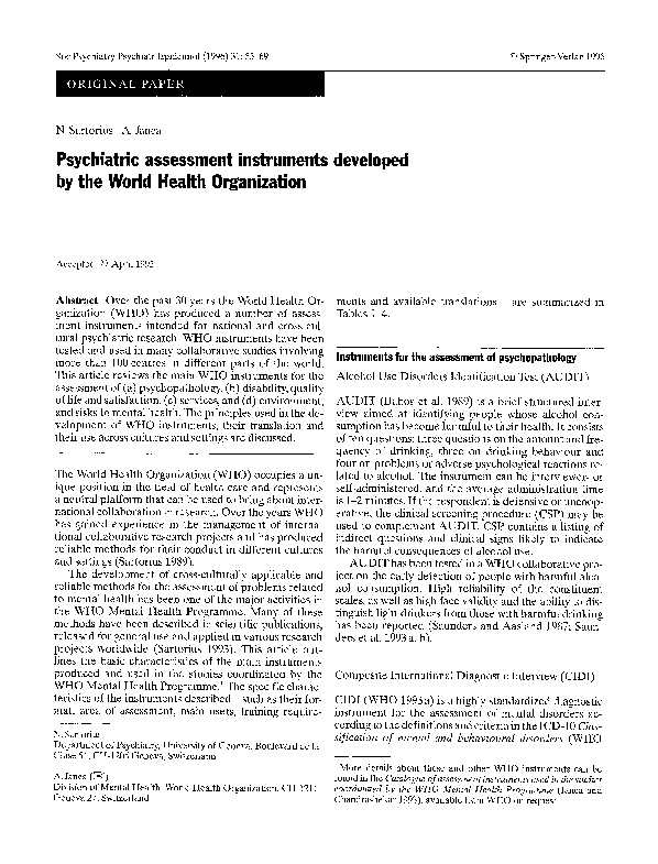 (PDF) Psychiatric assessment instruments developed by the World Health ...