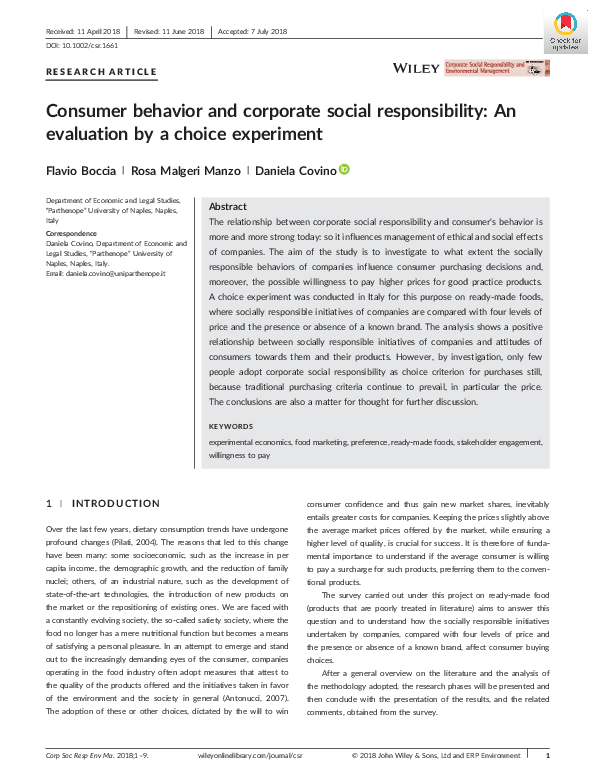 (PDF) Consumer Behavior and Corporate Social Responsibility