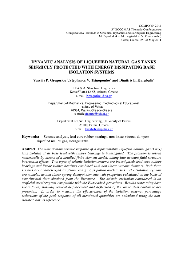 (PDF) Dynamic Analysis of Liquefied Natural Gas Tanks Seismicly ...