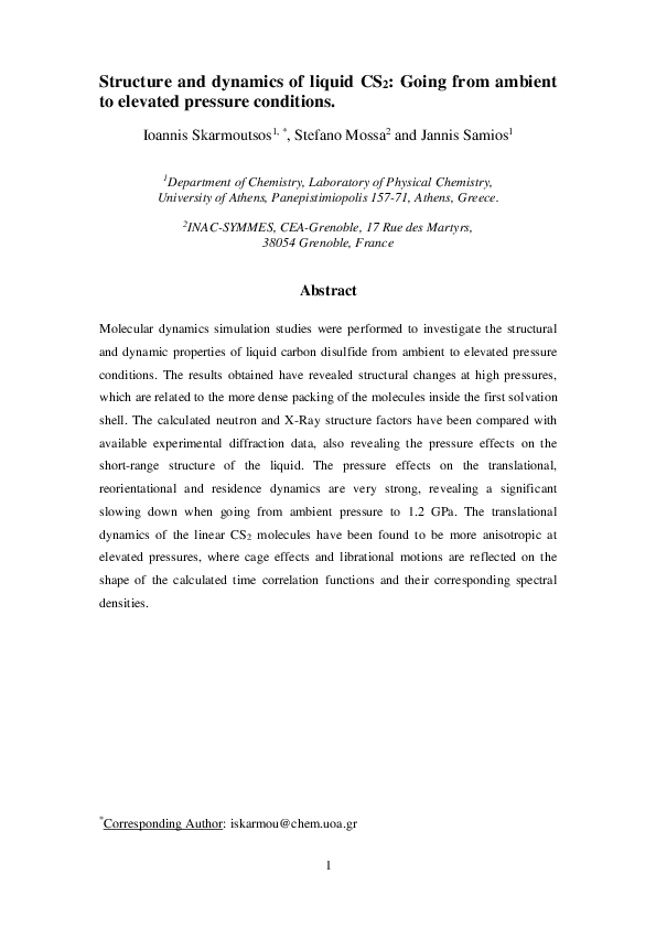 Structure and dynamics of liquid CS2: Going from ambient to elevated ...